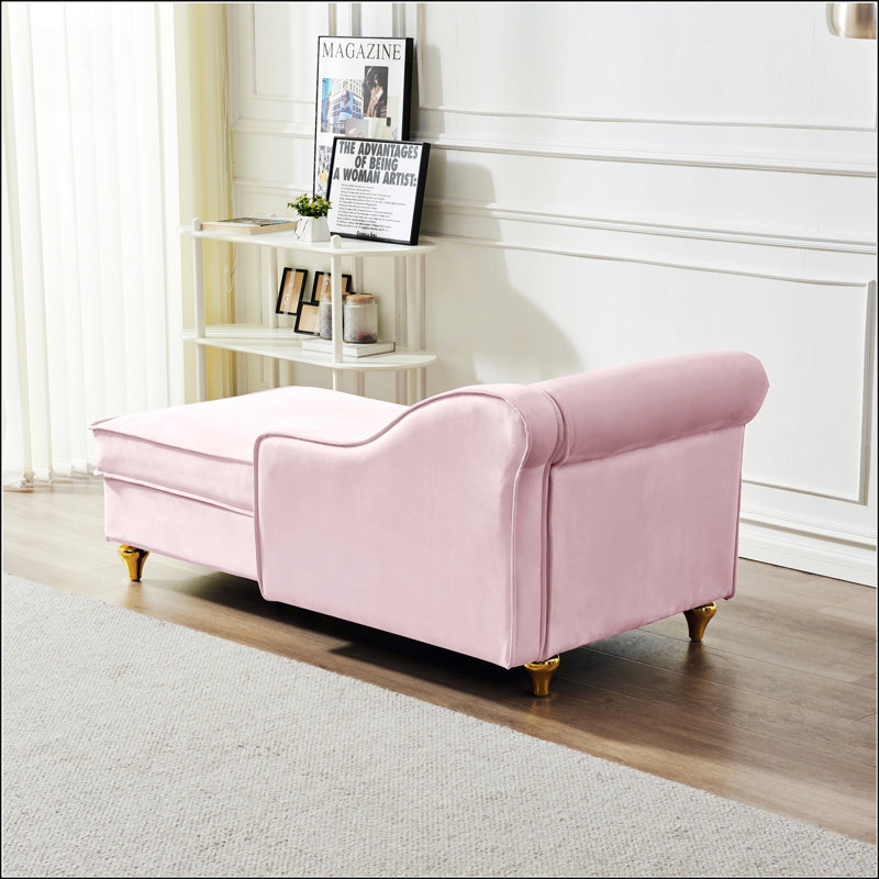 Modern Upholstery Chaise Lounge Chair with Storage Velvet House of Hampton Upholstery Color Pink